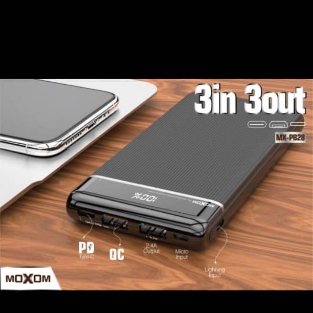 MOXOM MX-PB28 10000mah PD QC 18W 3 input 3 output Power Bank – Thunder ...
